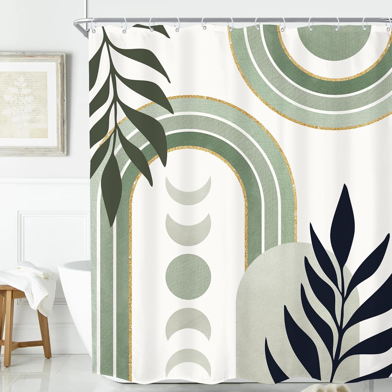 Sage Green Boho Mid Century Shower Curtain for Bathroom Decor 72Wx72H ...
