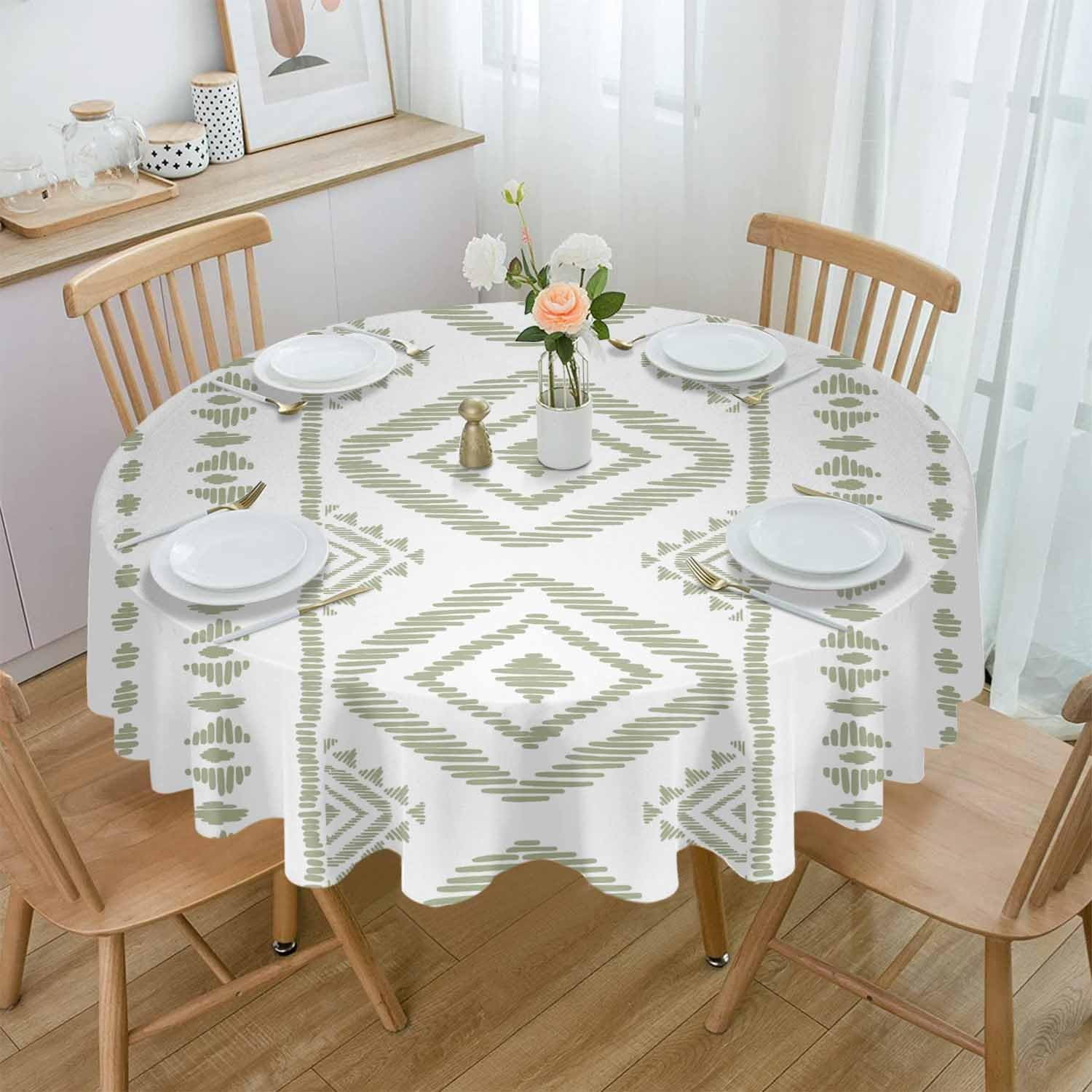 Sage Green Boho Round Tablecloth 60 Inch - Waterproof Fabric Table ...