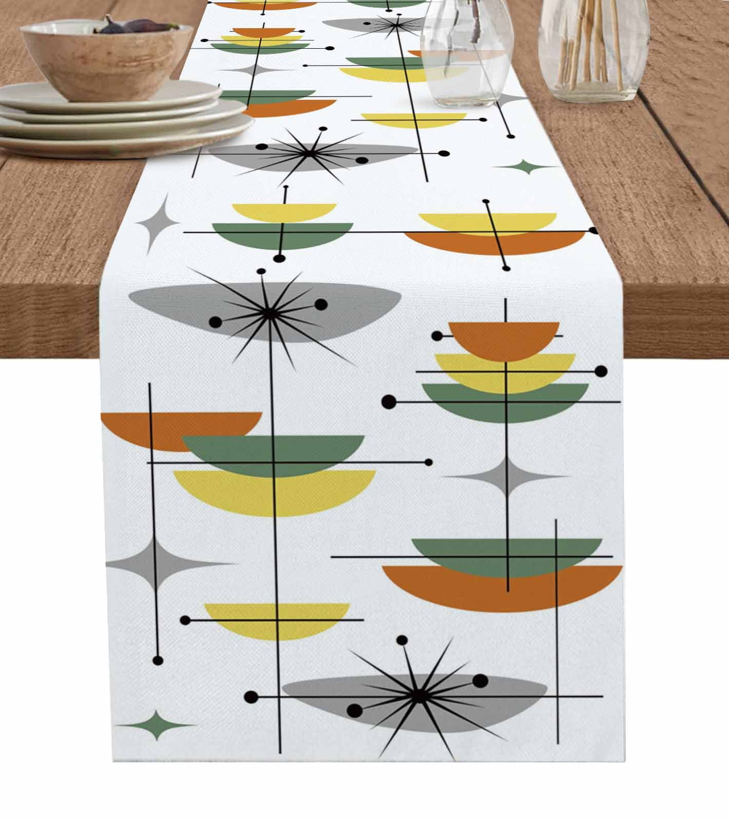 Sage Green Boho Table Runner 72 Inches, Abstract Color Block Bohemian ...