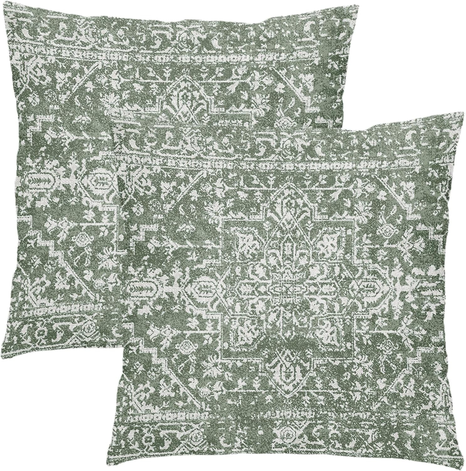 Sage Green Boho Throw Pillow Covers 20x20 Inch Bohemian Carpet Ethnic ...