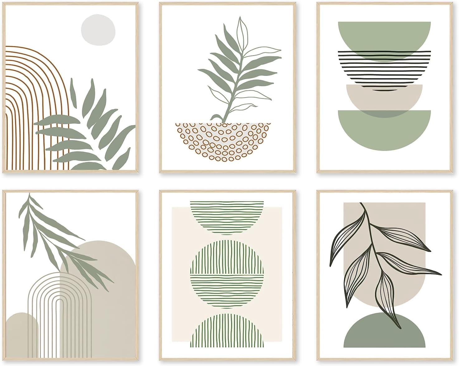 Sage Green Boho Wall Art Prints, Abstract Geometric Boho Wall Decor ...