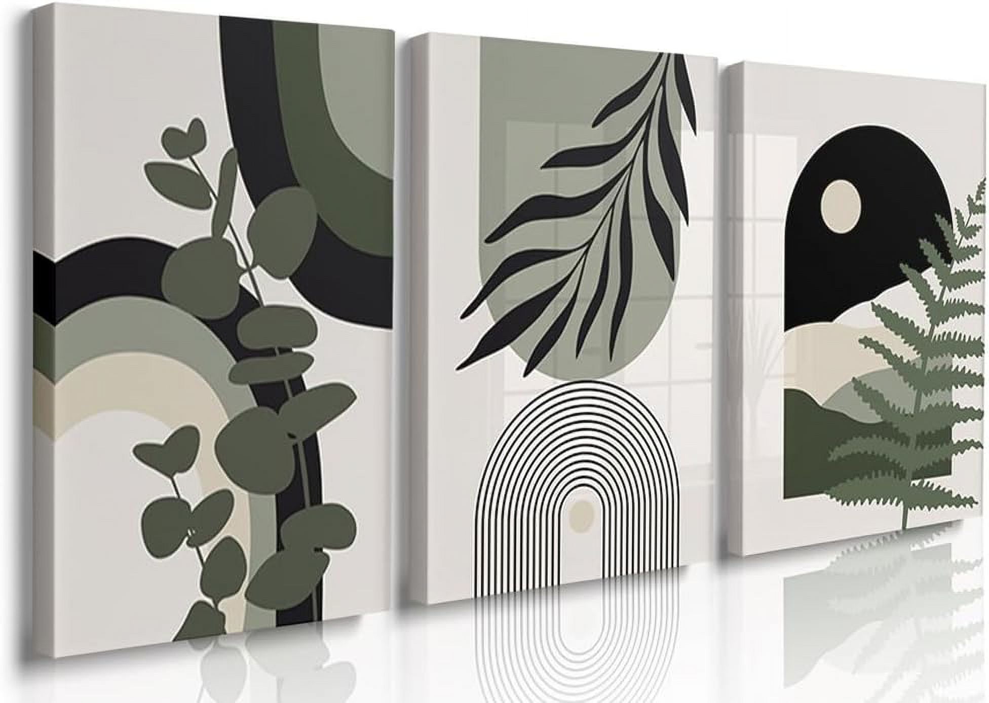 Sage Green Boho Wall Art Set of 3, Boho Room Decor, Mid-Century Modern ...