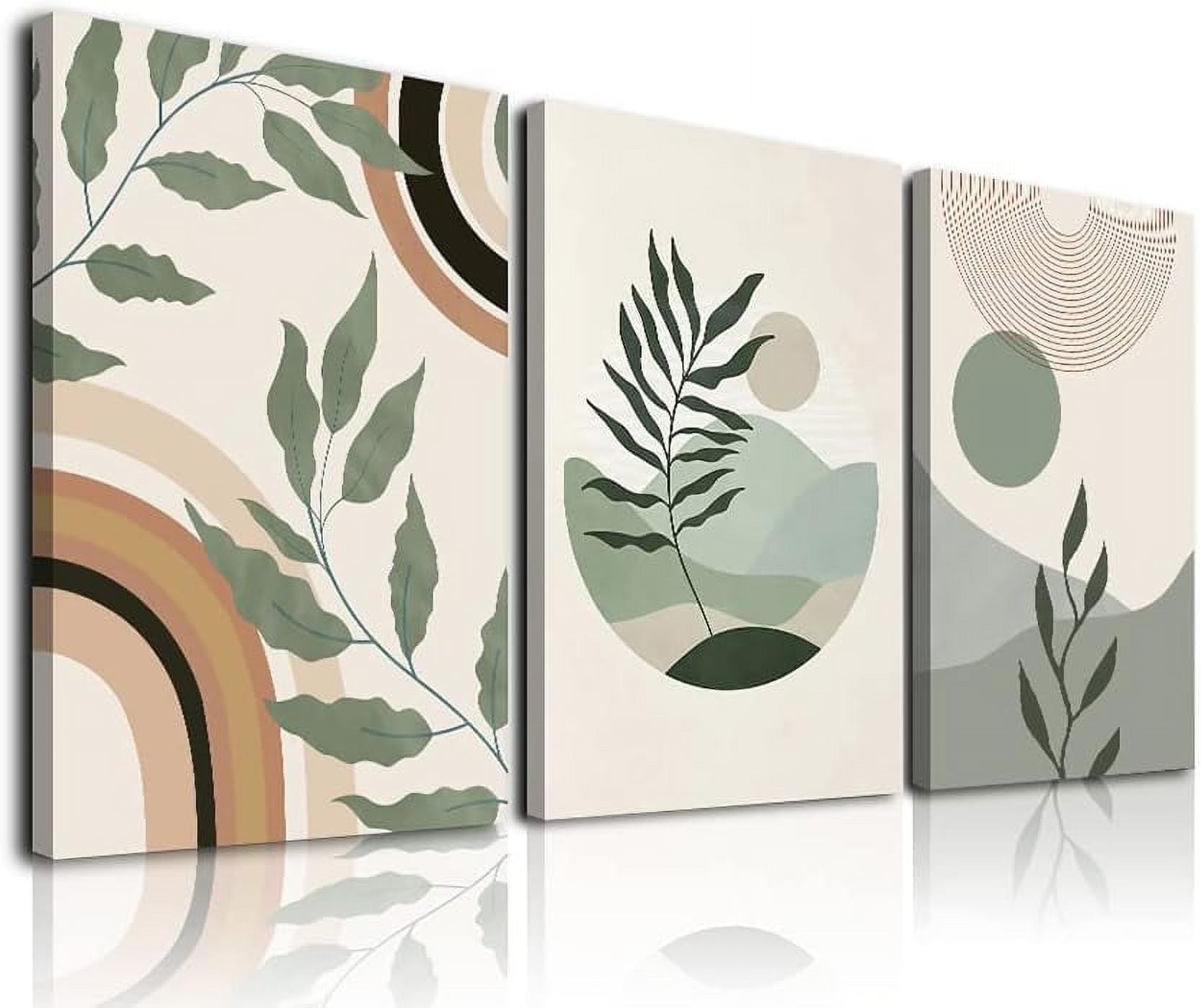 Sage Green Boho Wall Art Set of 3 Mid-Century Modern Wall Art Neutral ...