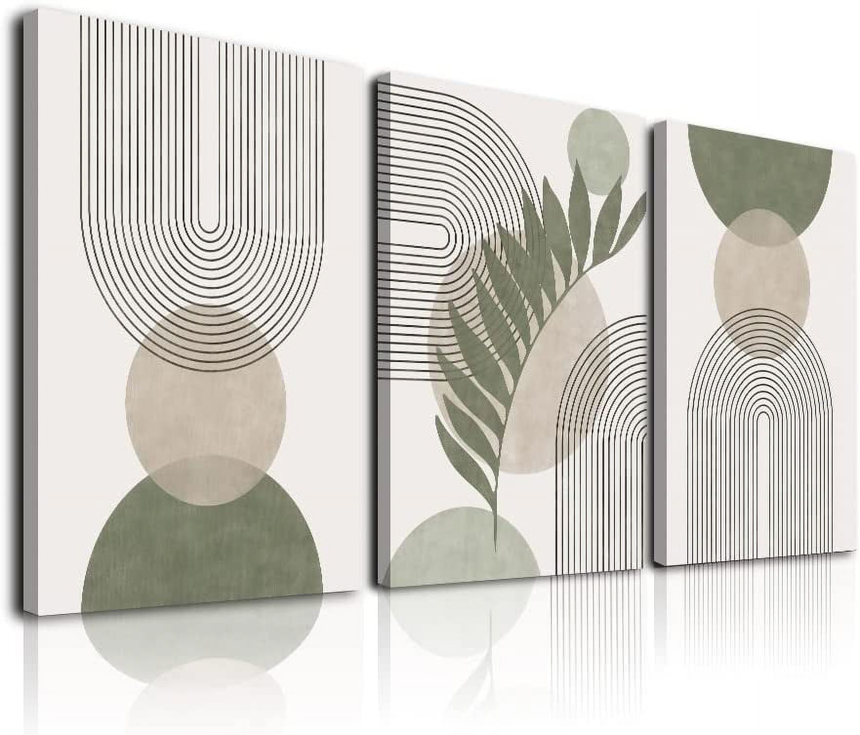 Sage Green Boho Wall Art Set of 3, Minimalist Framed Wall Art Geometric ...