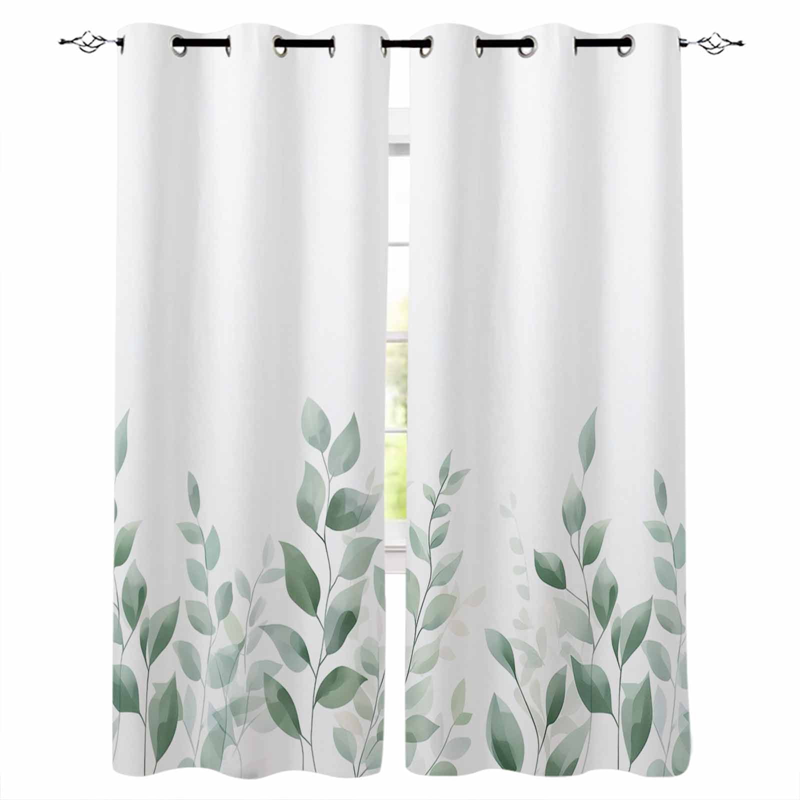 Sage Green Botanical Blackout Curtains 72 Inches Long for Bedroom ...