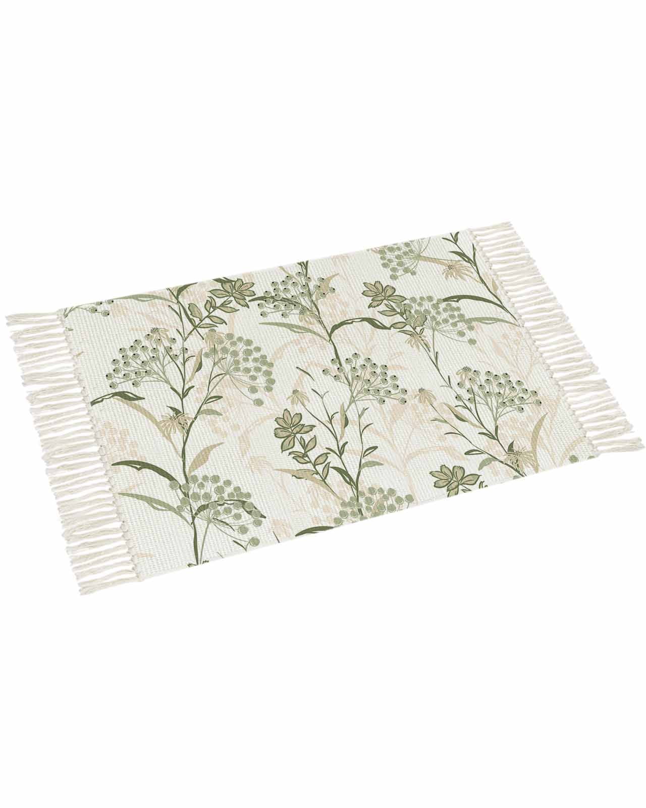 Sage Green Botanical Floral Bathroom Rug 2'x3', Woven Cotton Area Rug ...