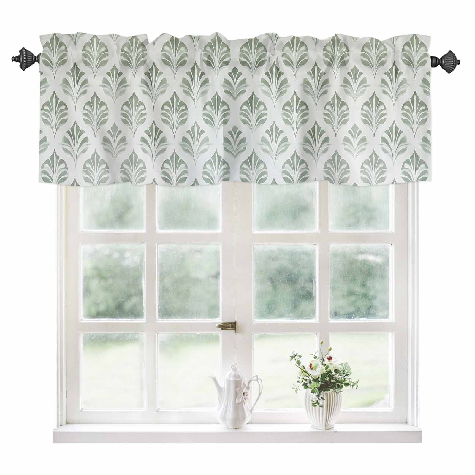 Sage Green Botanical Kitchen Valances for Windows 42x12 Inch Kitchen ...