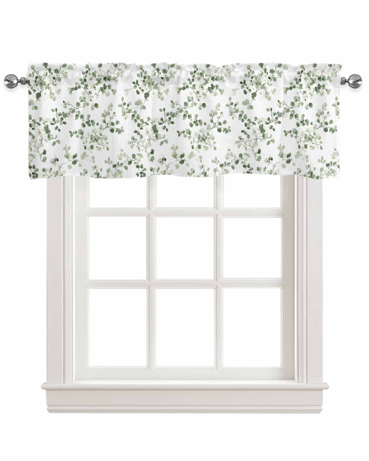 Sage Green Botanical Kitchen Valances for Windows Farmhouse Linen ...