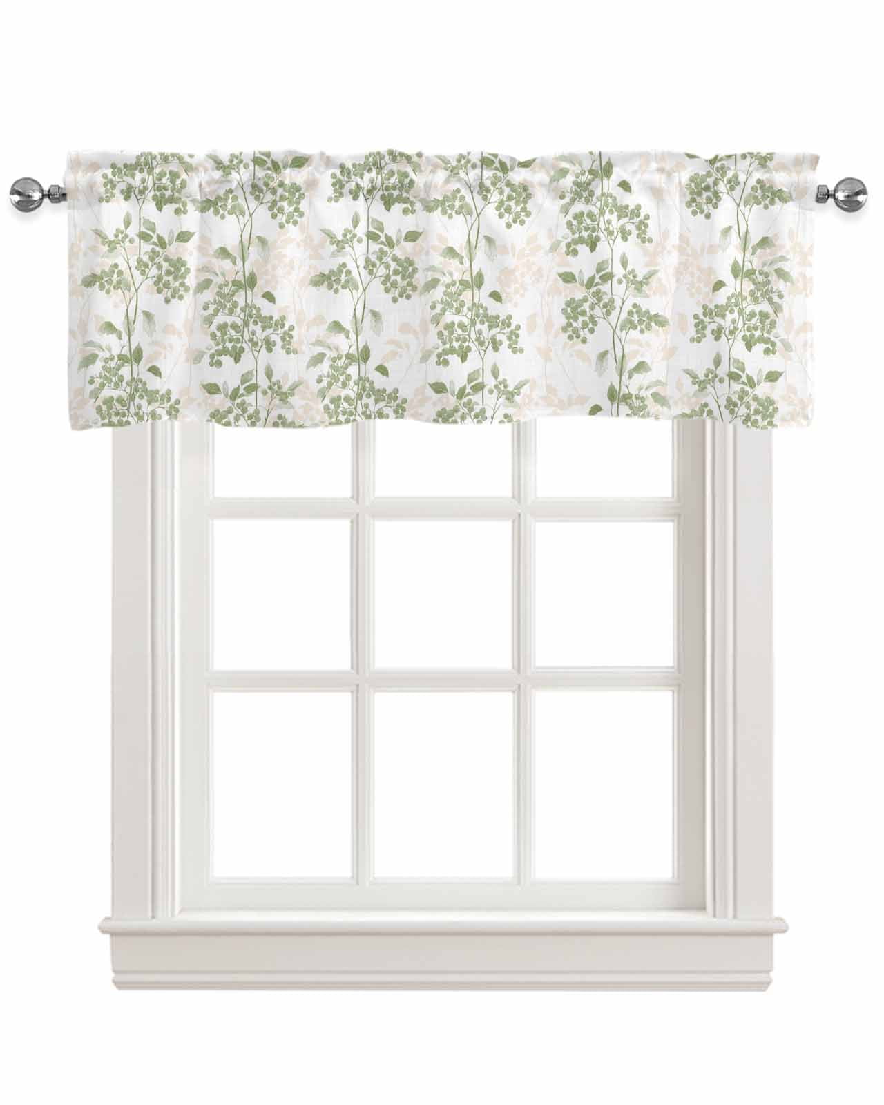 Sage Green Botanical Kitchen Valances for Windows Farmhouse Linen ...