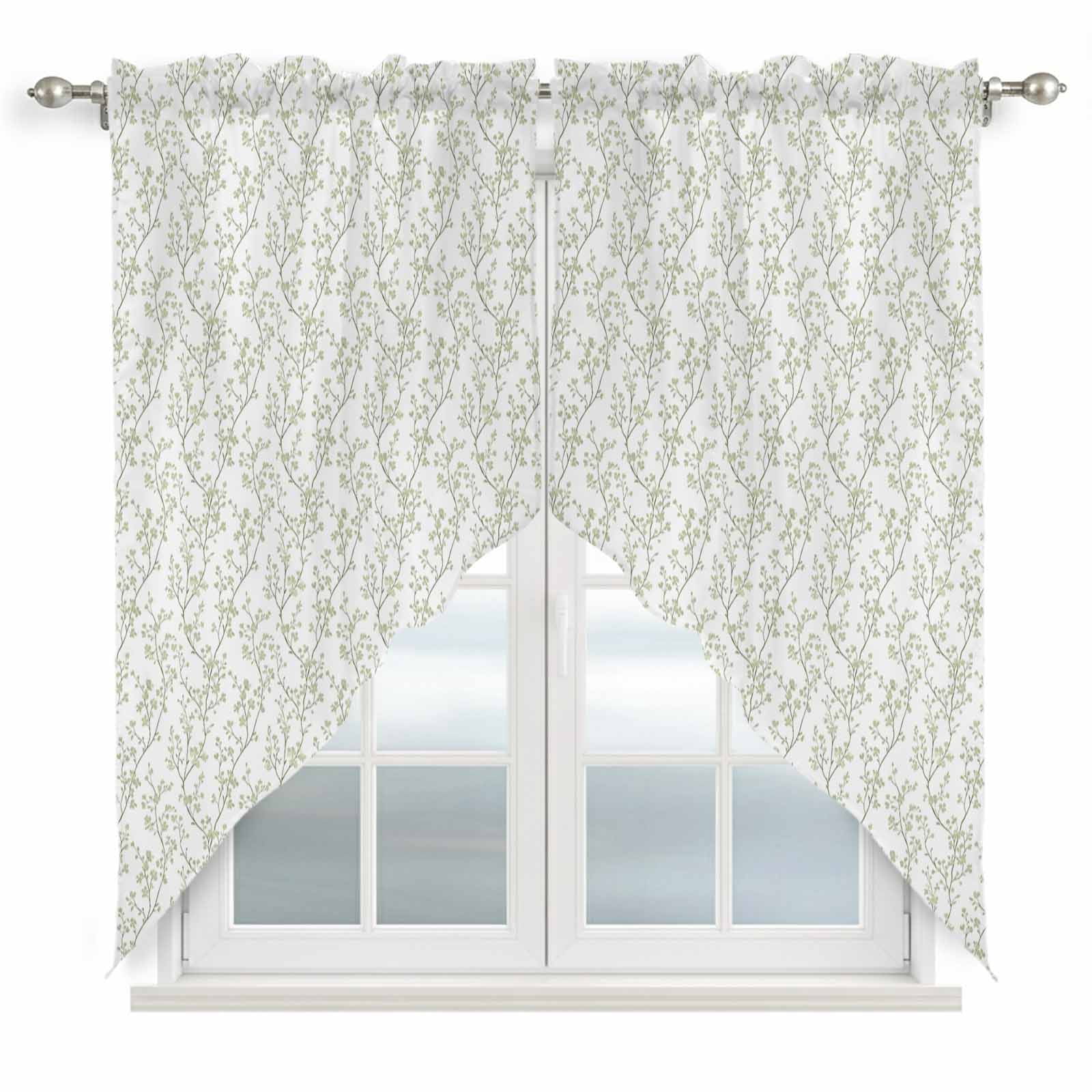 Sage Green Botanical Kitchen Window Curtains, Swag Curtains Valance for ...