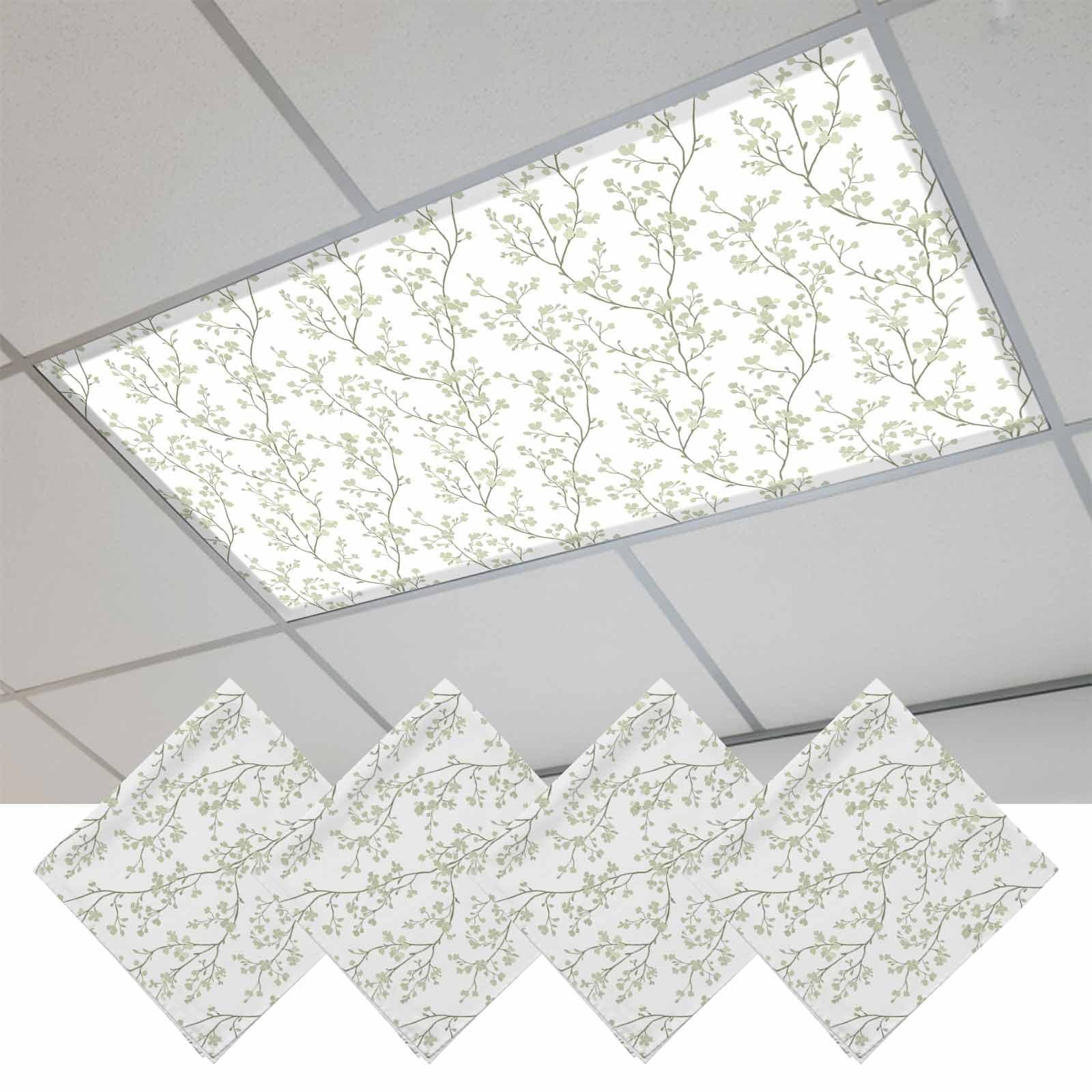 Sage Green Botanical Magnetic Fluorescent Light Covers for Ceiling ...