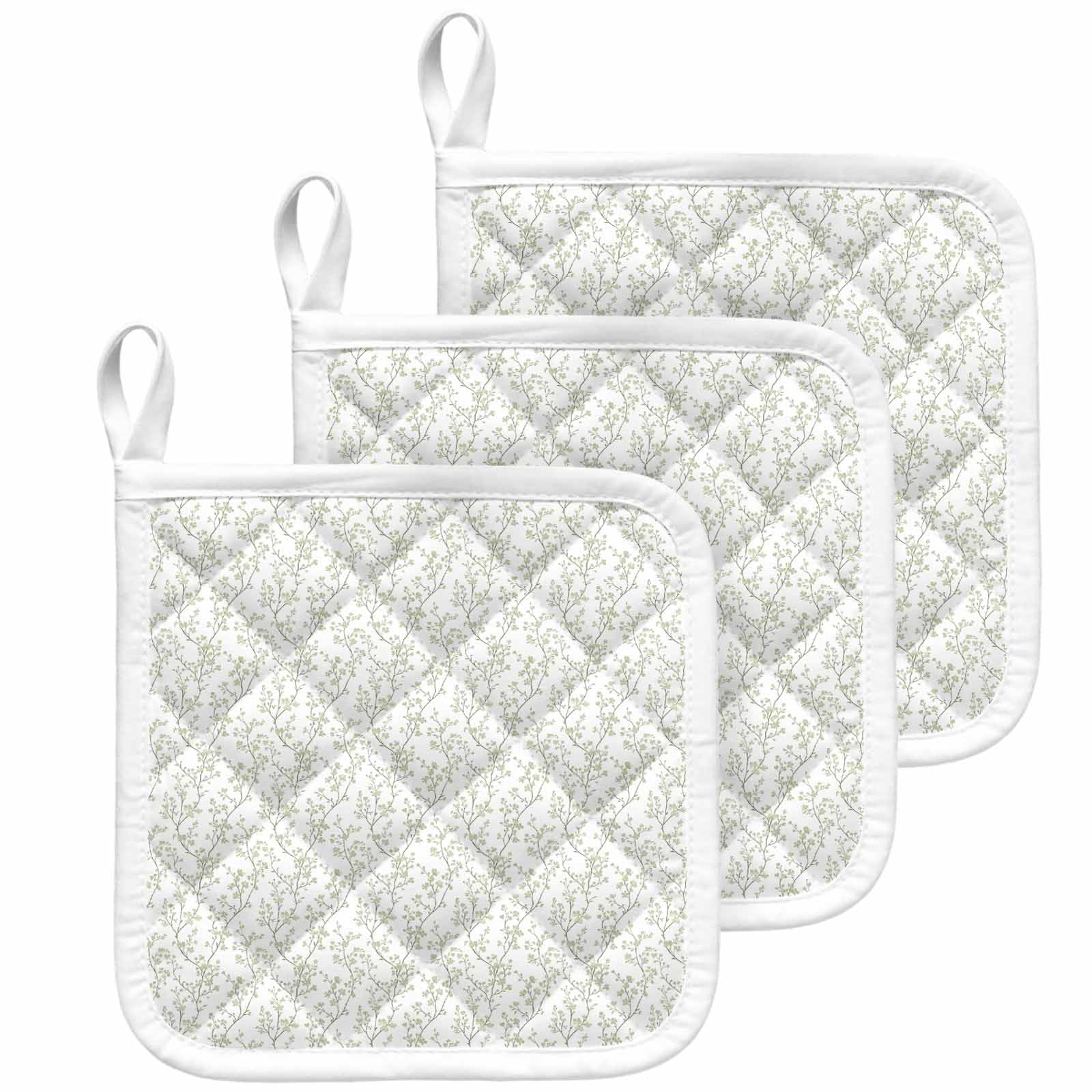 Sage Green Botanical Pot Holders for Kitchen Heatproof Potholder, 3 ...
