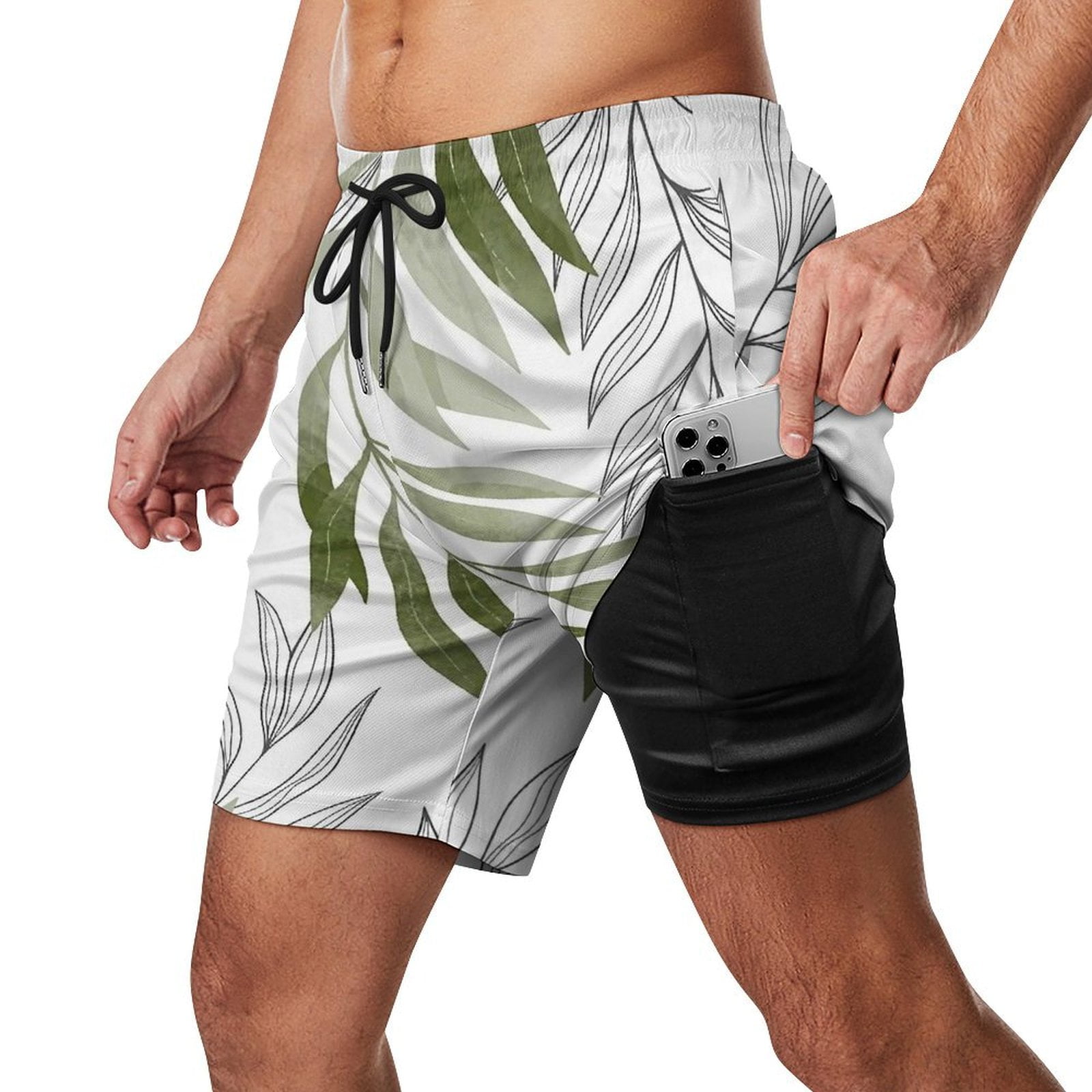 Sage Green Botanical Quick Dry Swimming Shorts For Men Swimwear ...