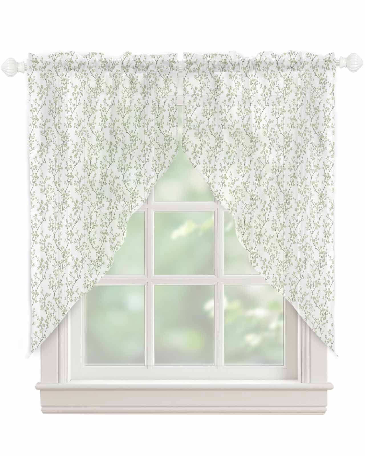 Sage Green Botanical Swag Valances for Windows, Plant Flower Floral ...