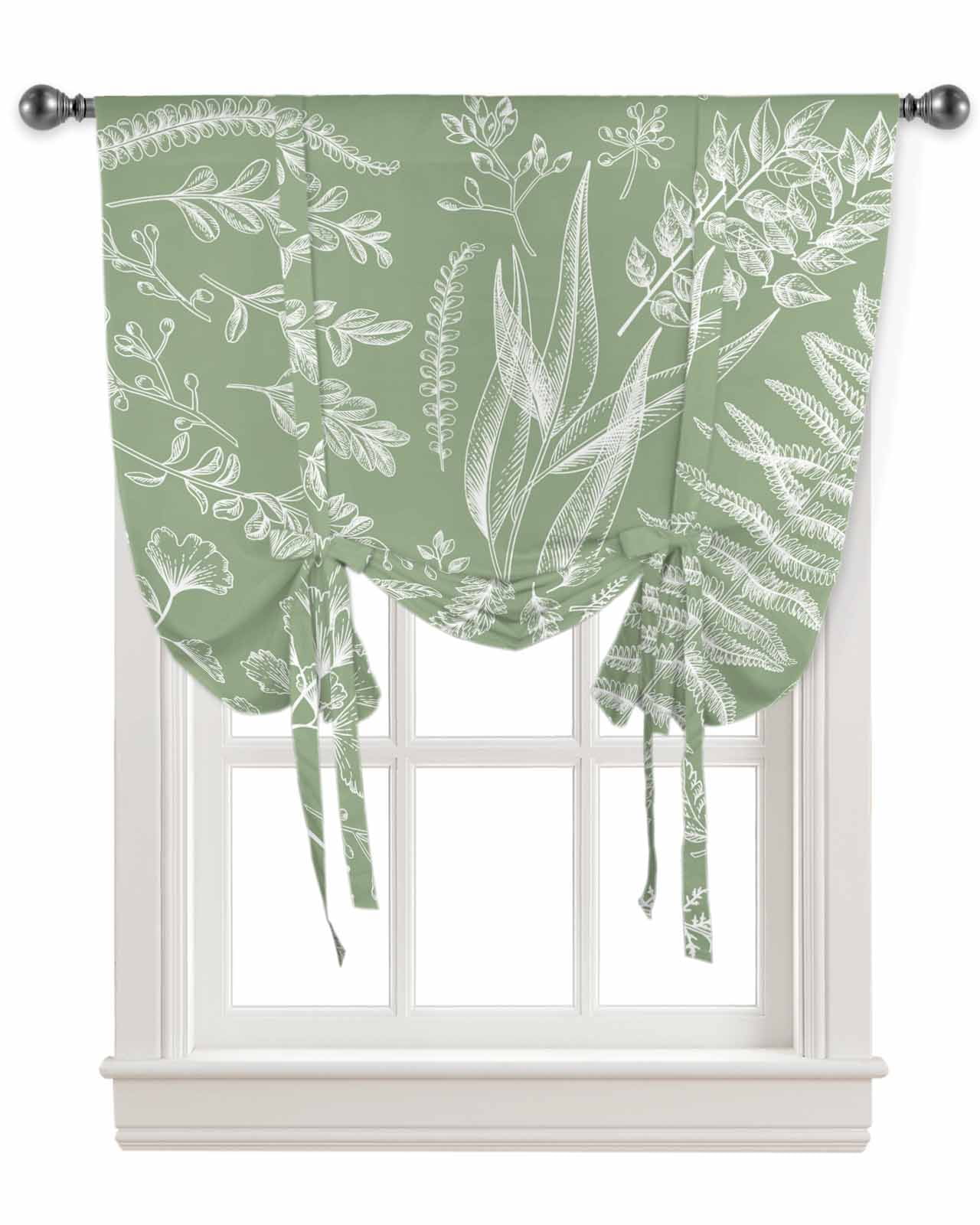 Sage Green Botanical Tie Up Curtains for Kitchen Bathroom Bedroom ...