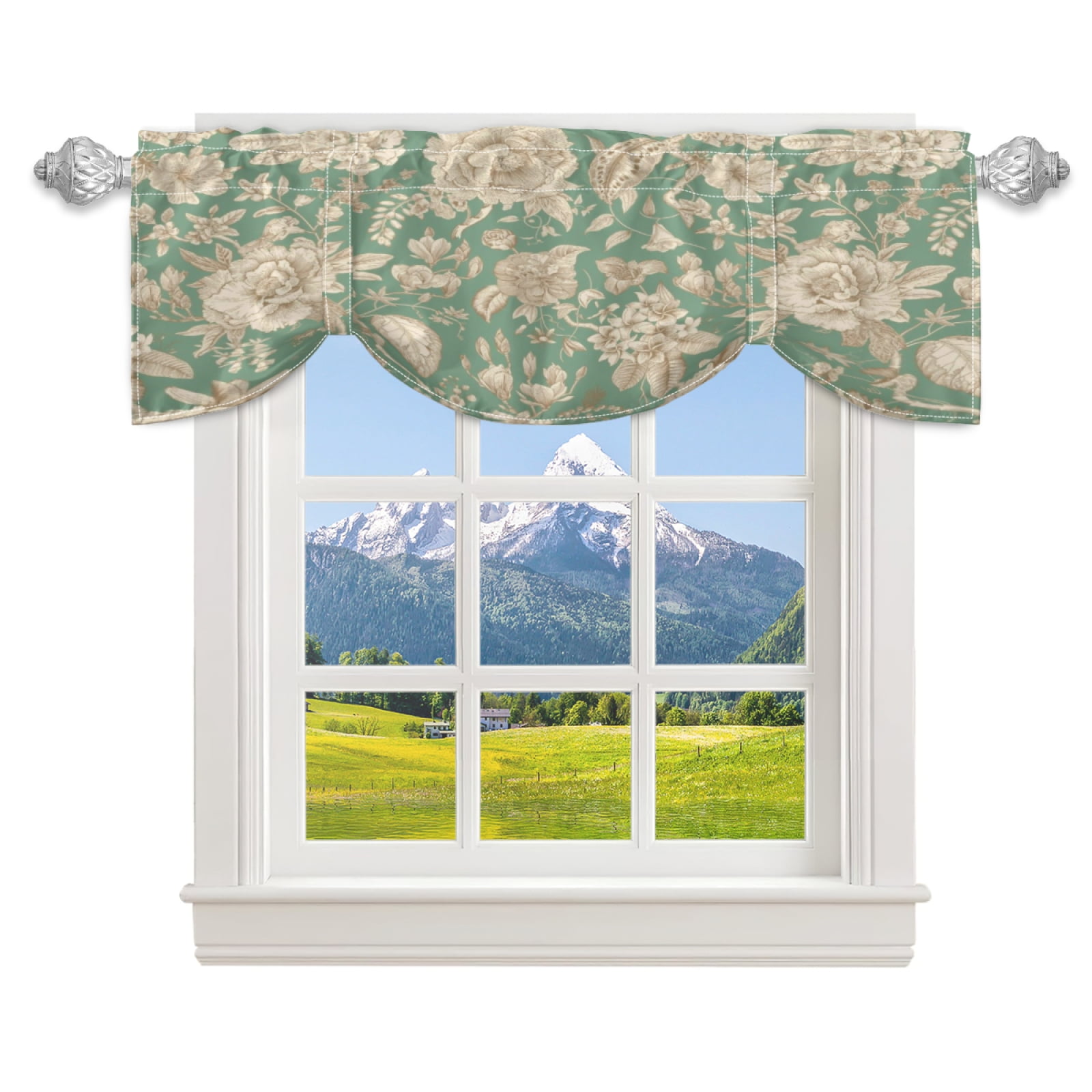 Sage Green Botanical Tie Up Valance Curtain for Kitchen Living Room ...