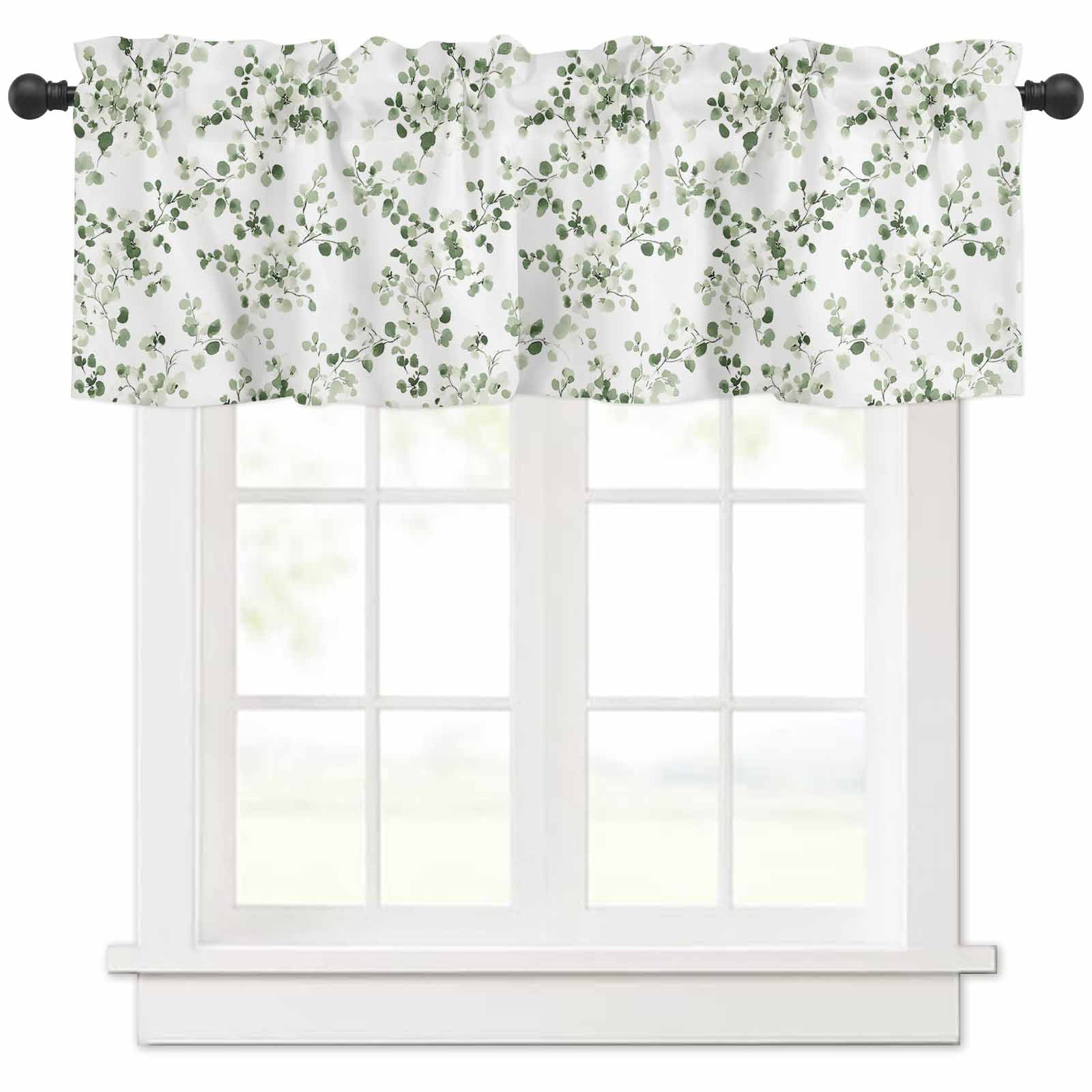 Sage Green Botanical Valances for Windows Farmhouse Kitchen Curtains ...