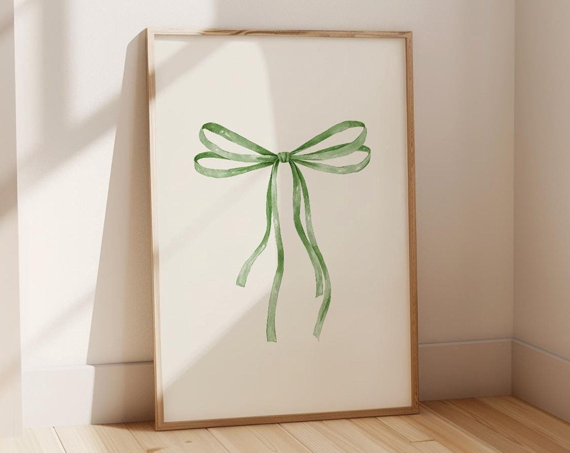 Sage Green Bow Print, Coquette Room Decor, Green Preppy Wall Art ...