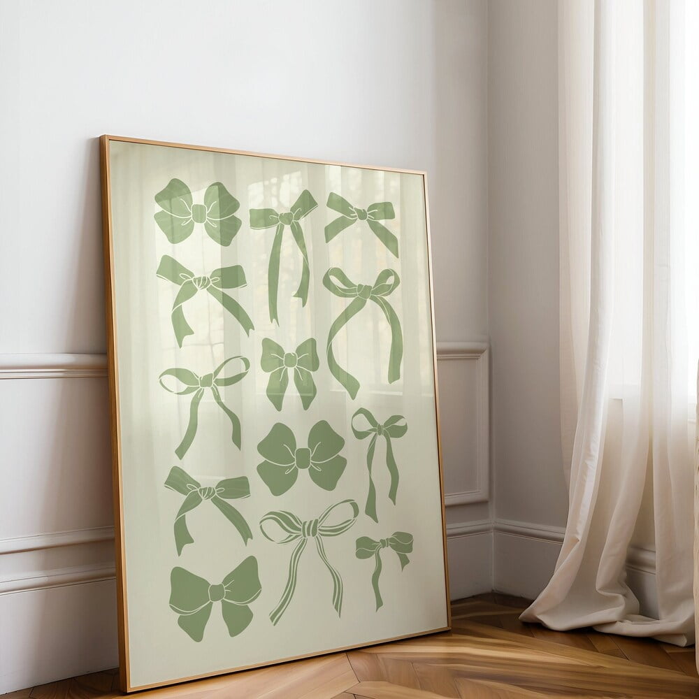 Sage Green Bows Print, Coquette Preppy Wall Art UNFRAMED PAPER POSTER ...
