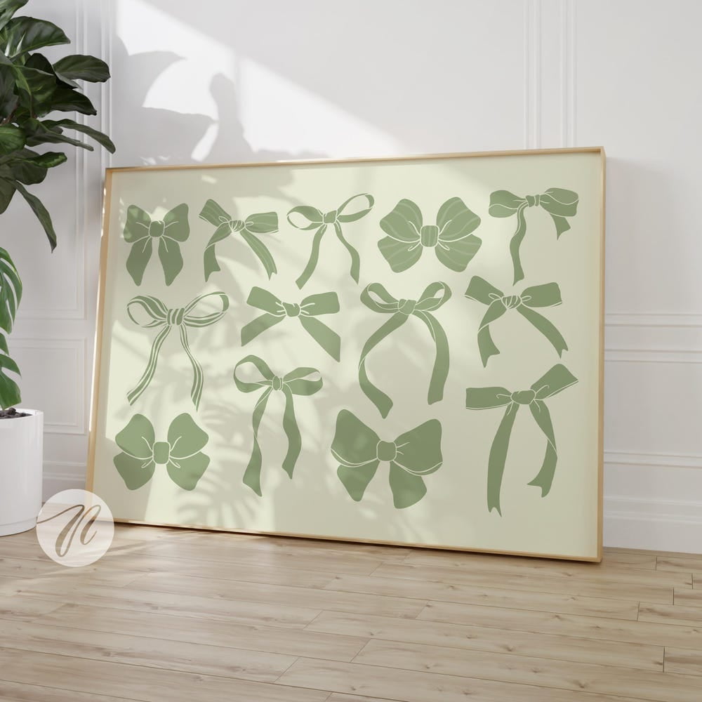 Sage Green Bows Print, Coquette Wall Art UNFRAMED PAPER POSTER, Home ...