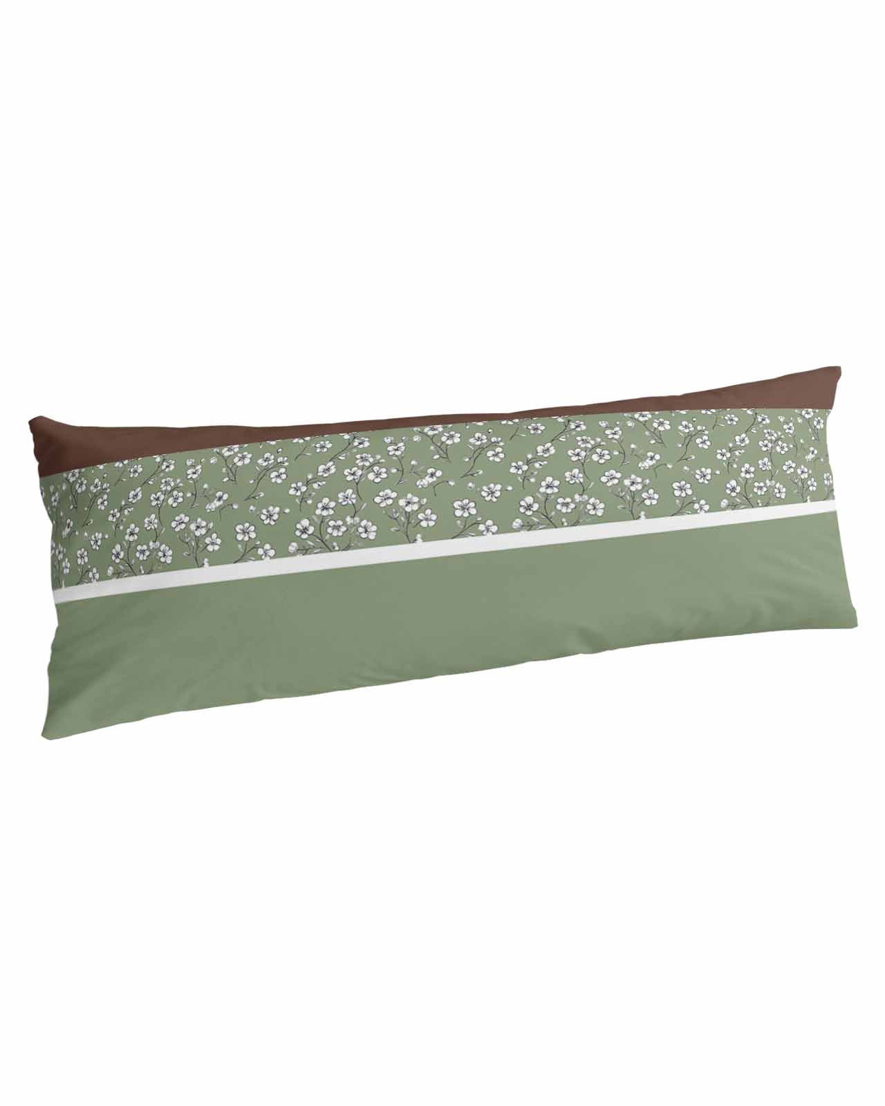 Sage Green Brown Flowers Body Pillow Covers, Classic Botanical Art ...