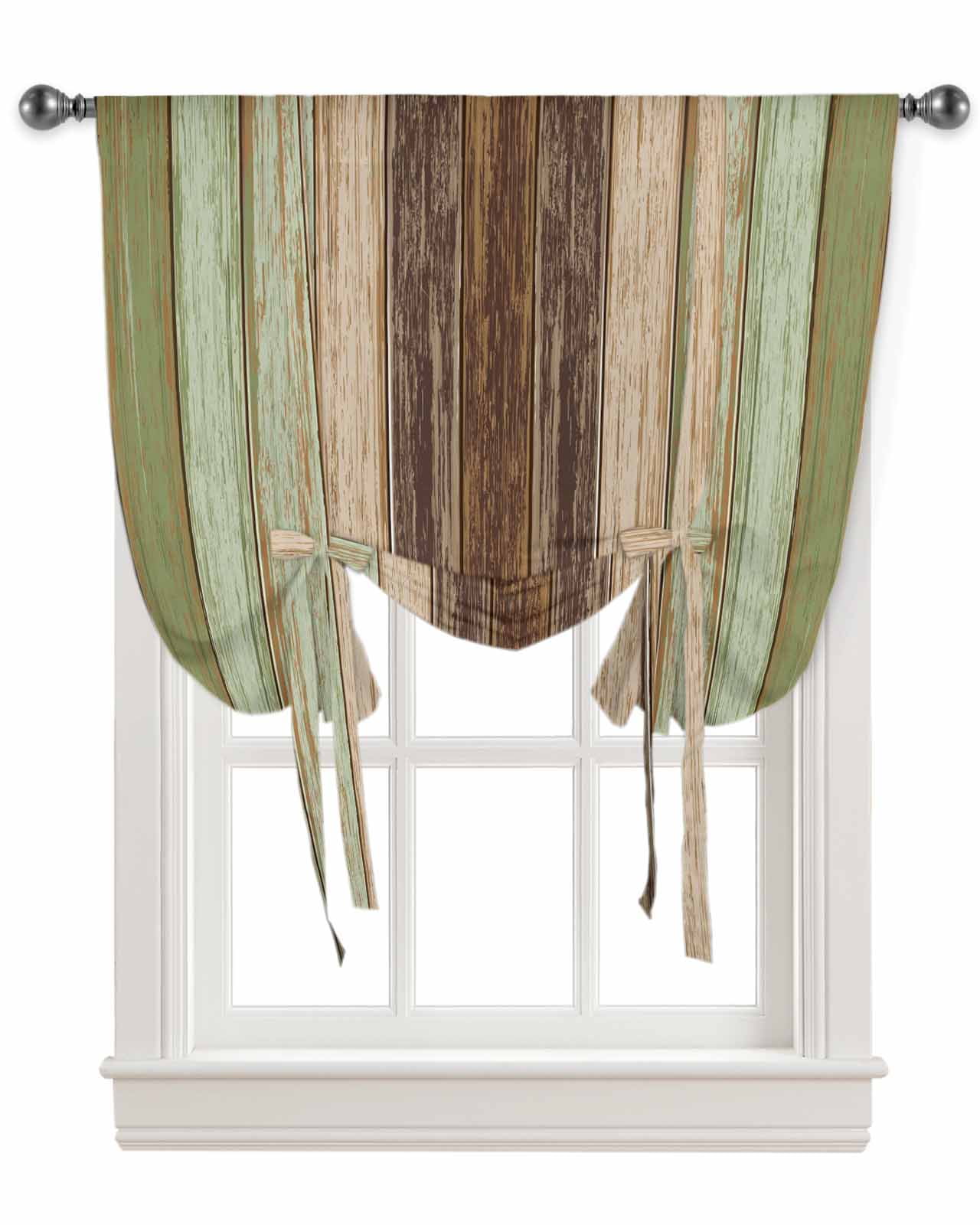Sage Green Brown Stripes Tie Up Curtains for Kitchen Bathroom Bedroom ...