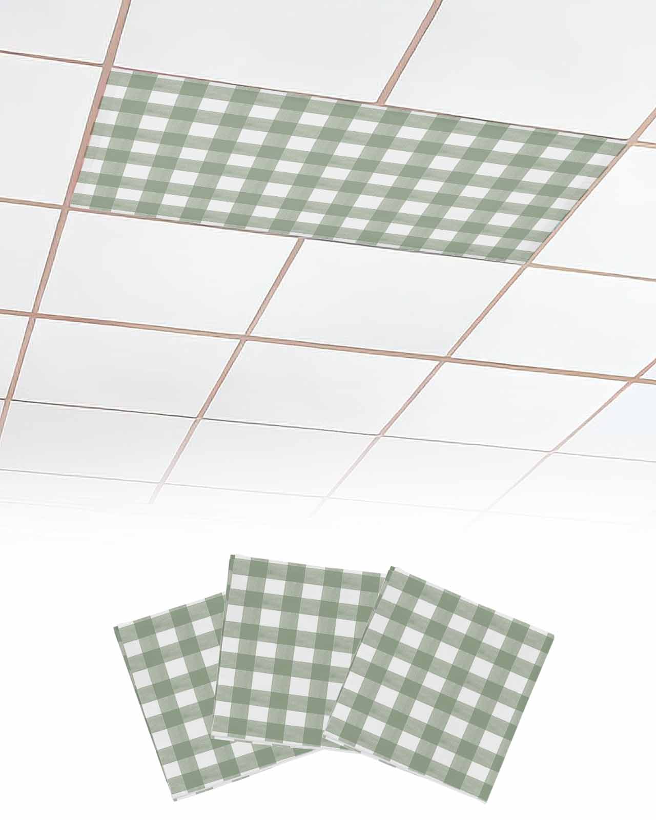 Sage Green Buffalo Plaid Fluorescent Light Covers for Ceiling Lights ...