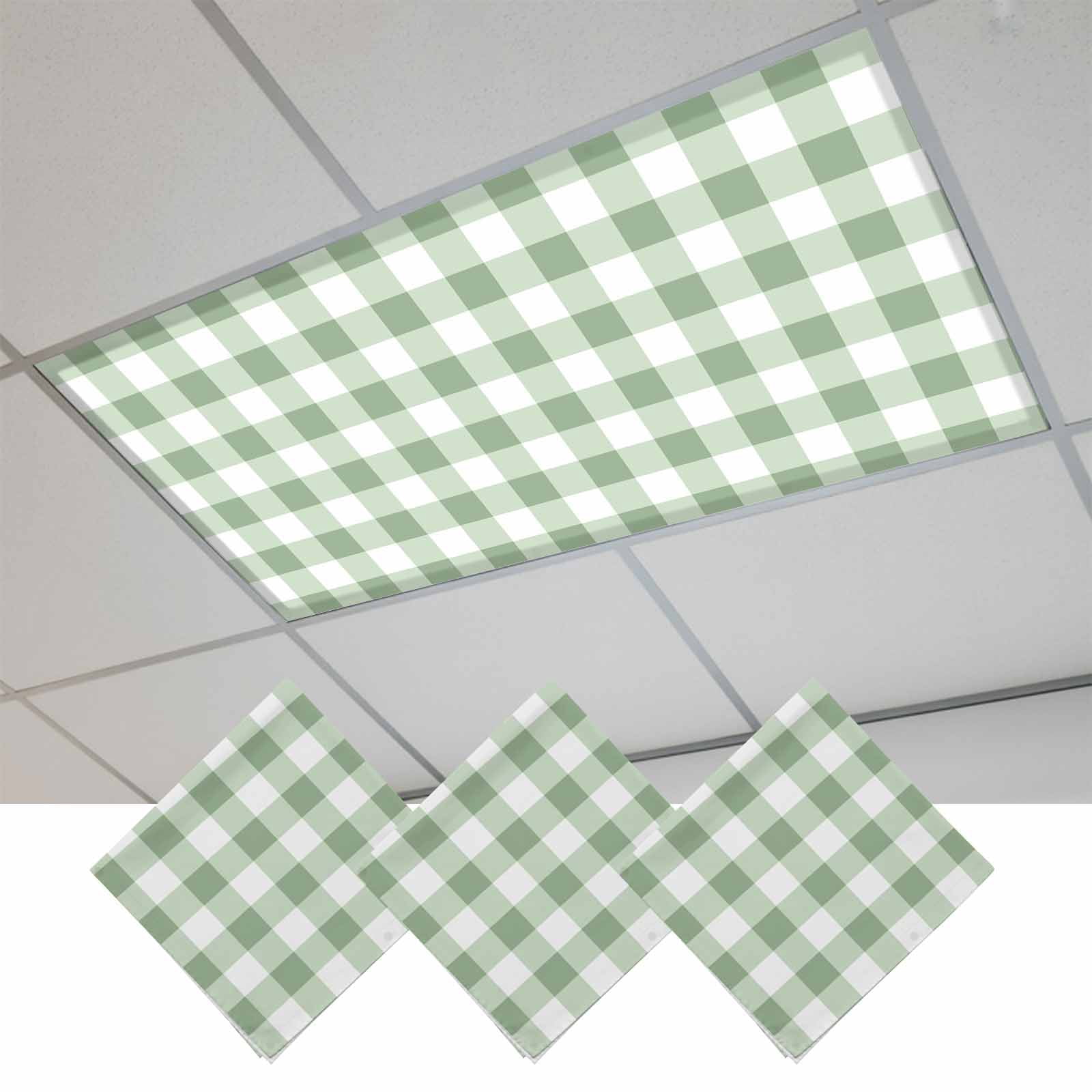 Sage Green Buffalo Plaid Fluorescent Light Covers, Green White ...