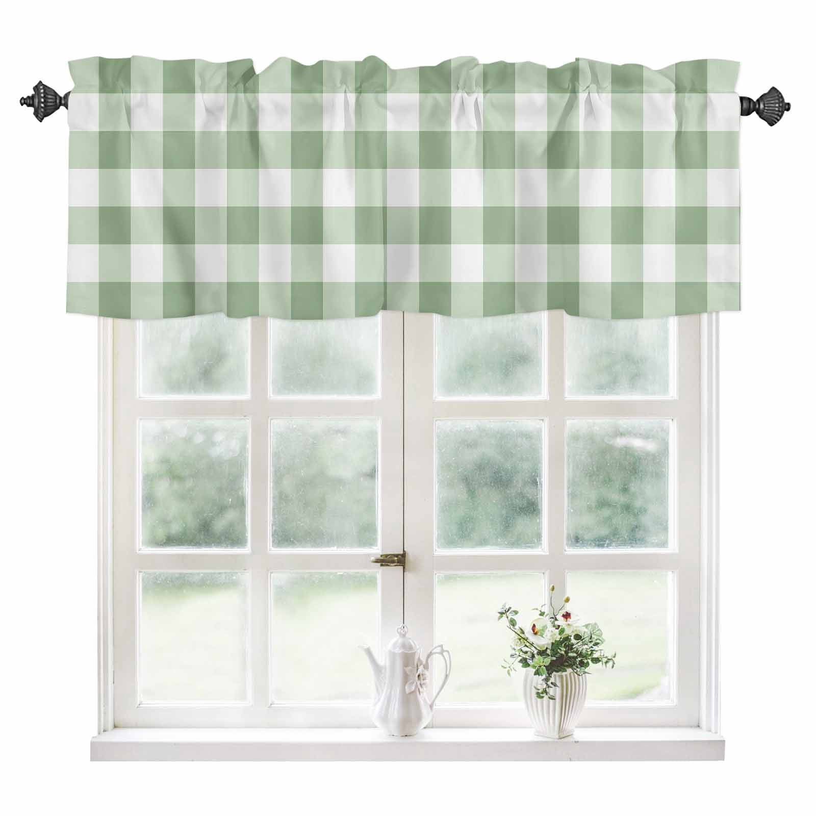 Sage Green Buffalo Plaid Kitchen Valances for Windows 54x18 Inch ...
