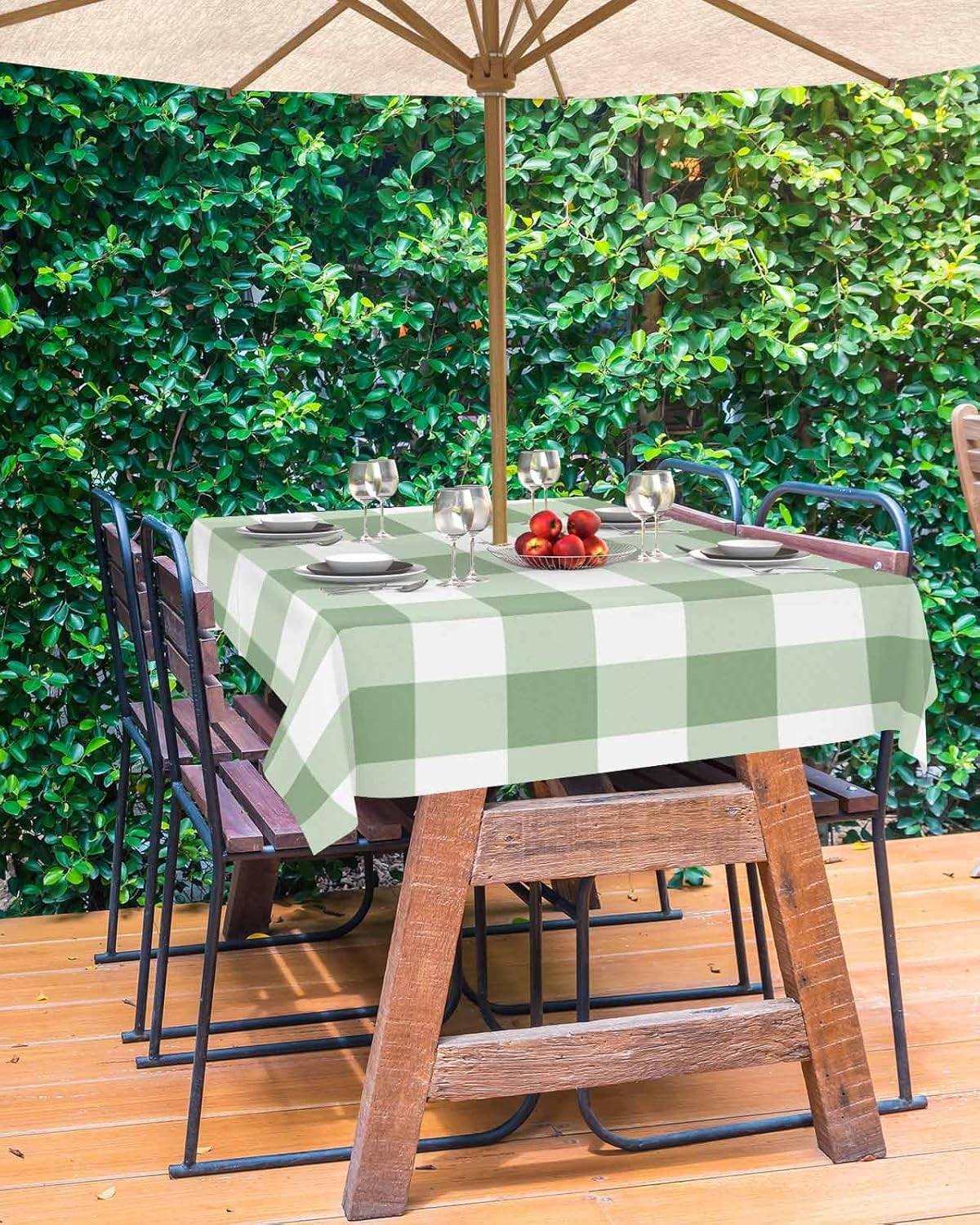 Sage Green Buffalo Plaid Outdoor Tablecloth - 60 Inch Round Dining ...