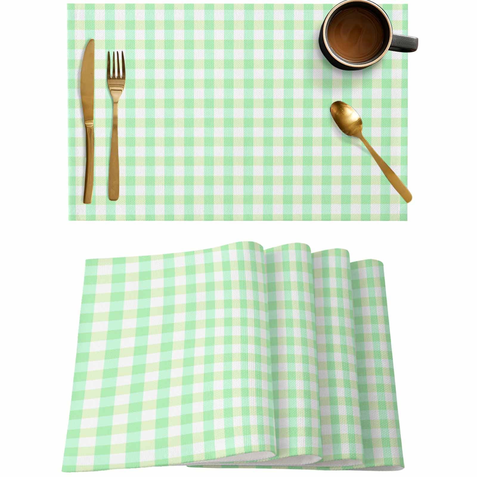 Sage Green Buffalo Plaid Placemats Set of 4,Wipeable Washable Table Mats for Dining Tables ...