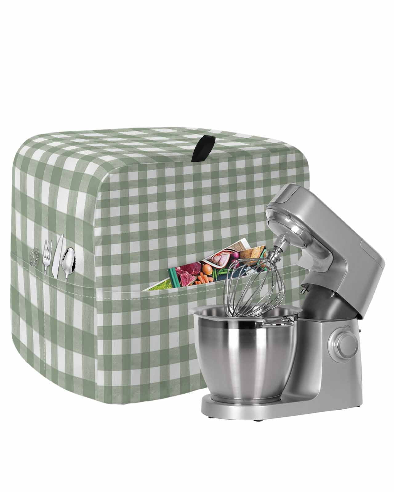Sage Green Buffalo Plaid Stand Mixer Dust Cover with Storage Pocket ...