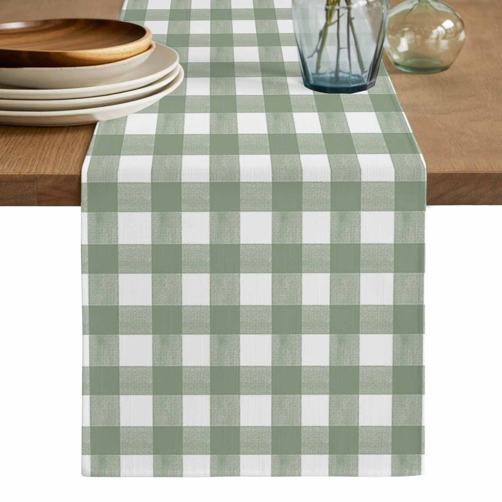 Sage Green Buffalo Plaid Table Runner, Farmhouse Green White Checkered ...