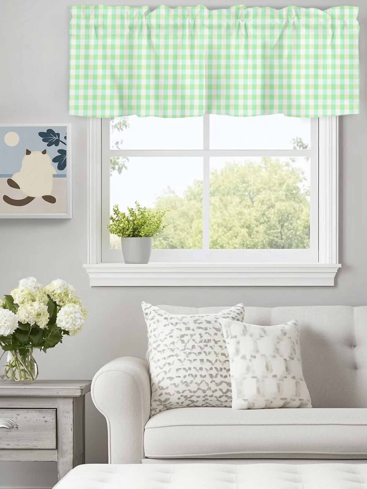 Sage Green Buffalo Plaid Valances for Windows,Kitchen Valance Rod ...