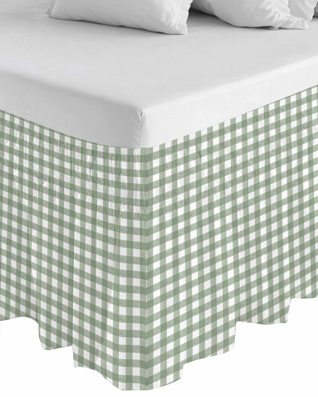 Sage Green Buffalo Plaid Wrap Around Bed Skirts for Queen Bed 18" Drop ...