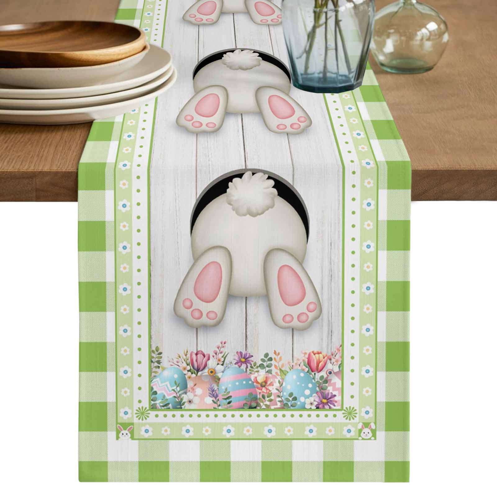 Sage Green Bunny Easter Table Runner 60 Inches, Eggs Spring Floral ...