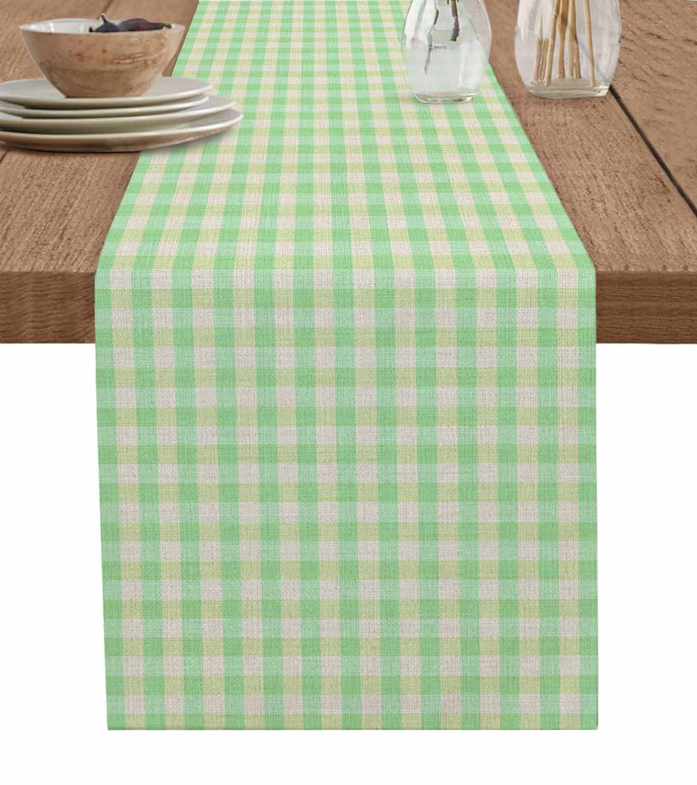 Sage Green Burlap Cotton Table Runner 14x72 Inches Long, Grid Checkered ...