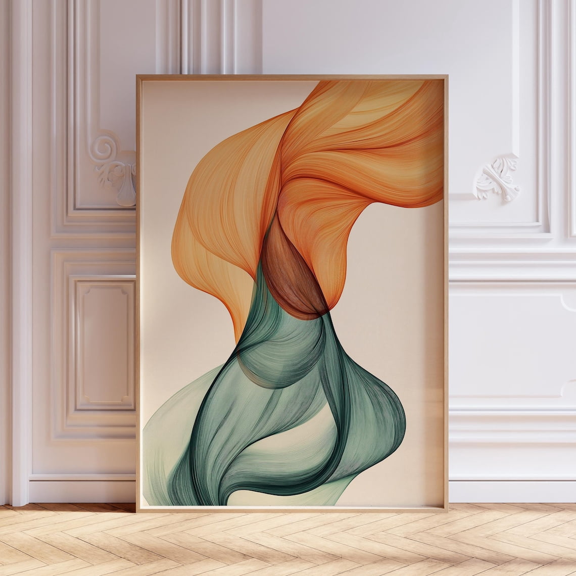 Sage Green Burnt Orange Modern Wall Art, Mid Century Modern Wall Art ...