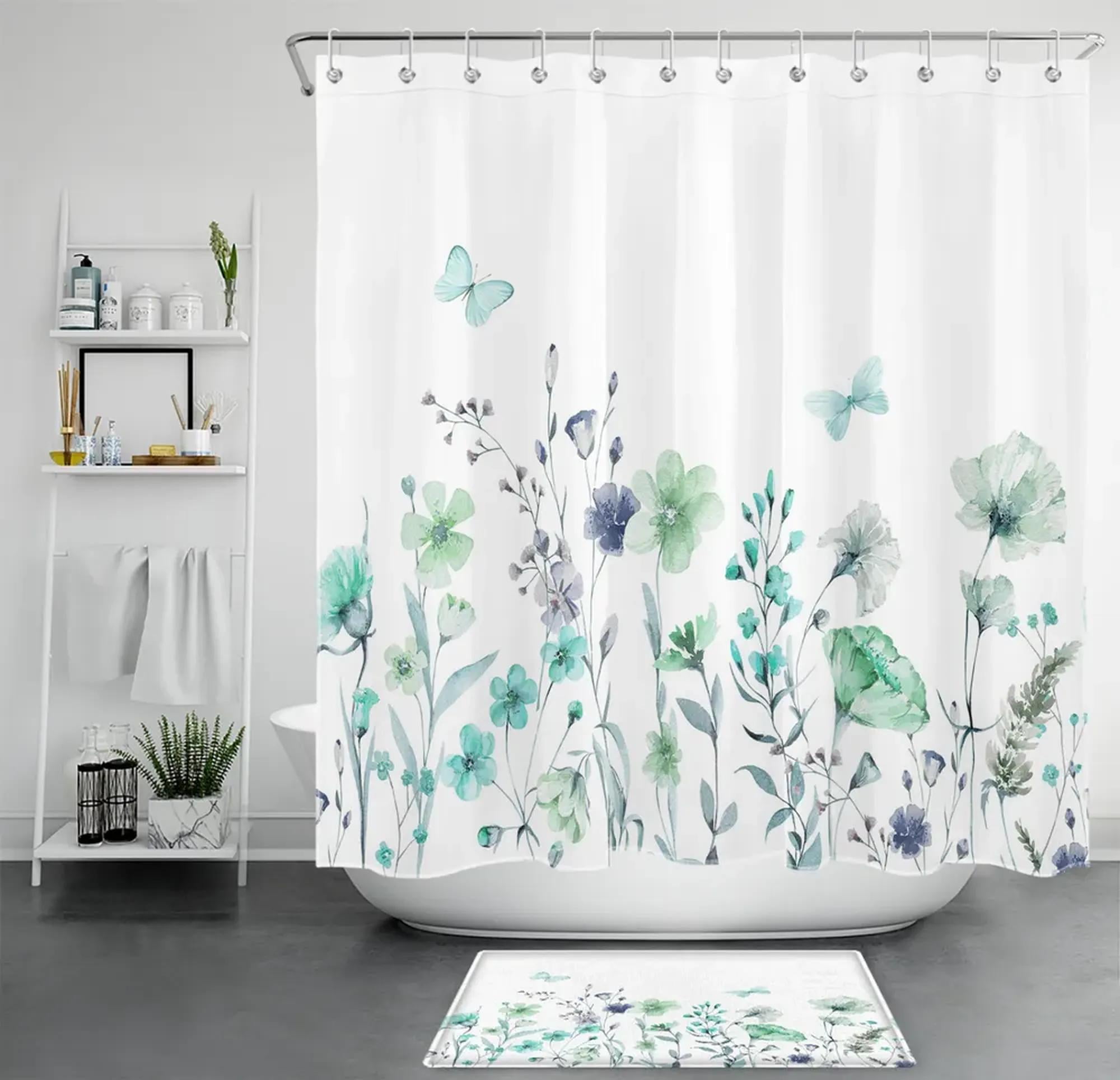 Sage Green Butterfly Garden Shower Curtain Set Bring The Wildflower