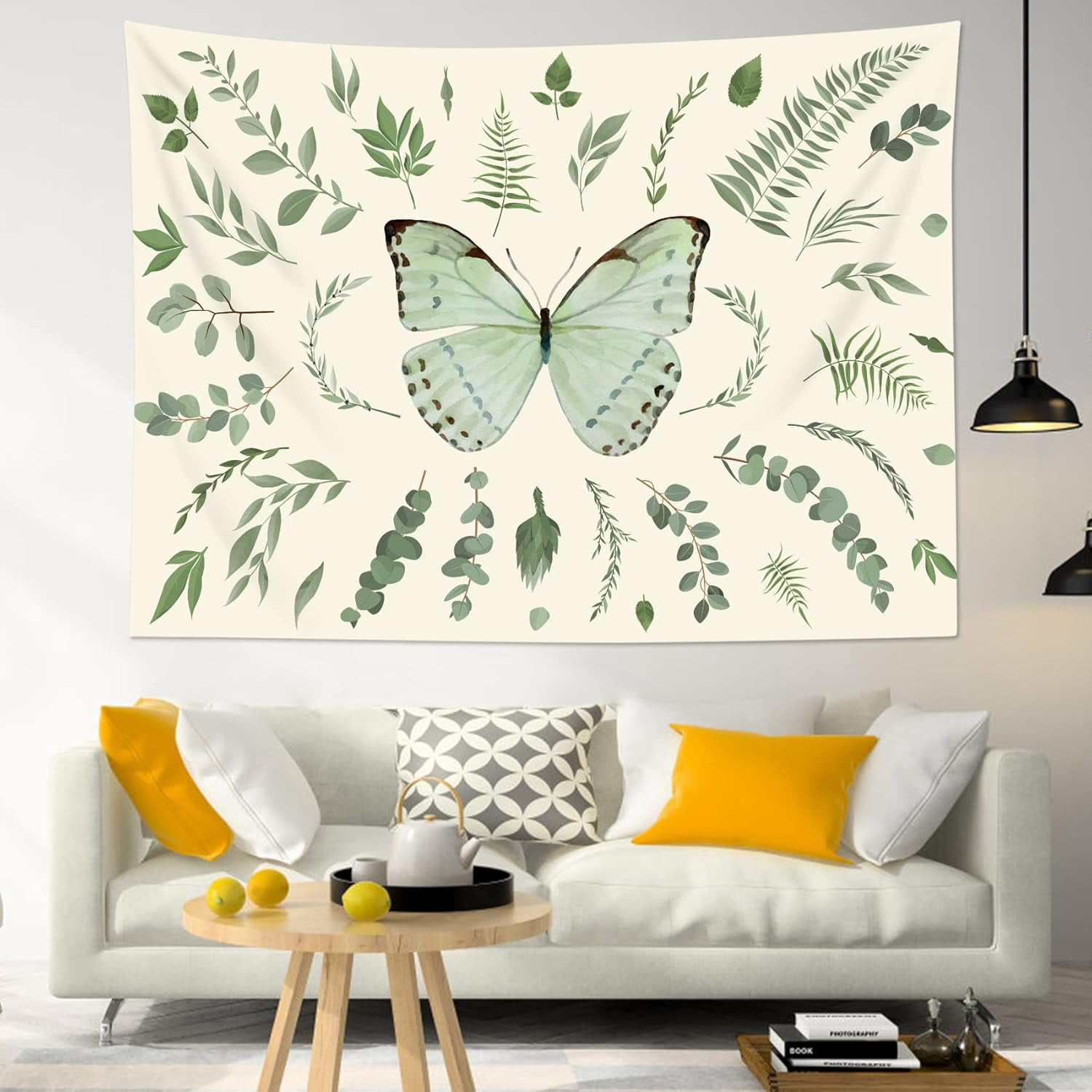 Sage Green Butterfly Leaf Wall Tapestry - Boho Green Butterfly and ...