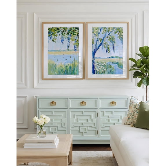 Sage Green Charleston Marsh Spanish Moss Coastal Landscape Blue ...
