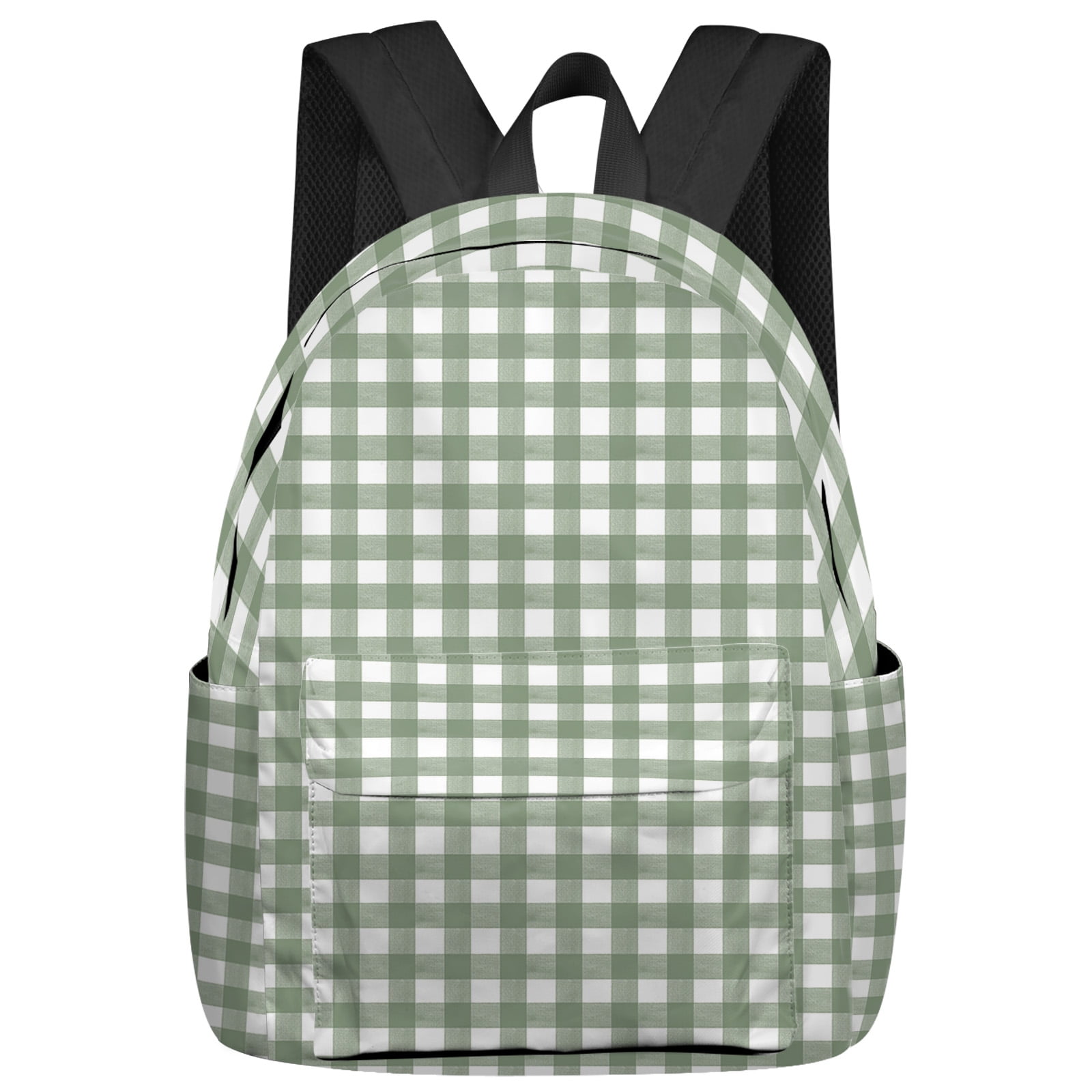 Sage Green Check Backpacks Custom Student Bags Laptop Backpack Men ...