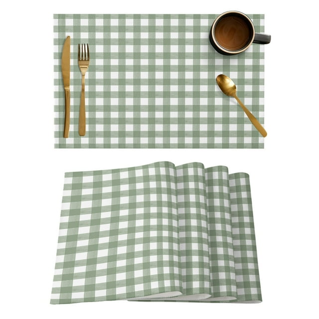 Sage Green Check Placemat for Dining Table Tableware Mats 4/6pcs ...