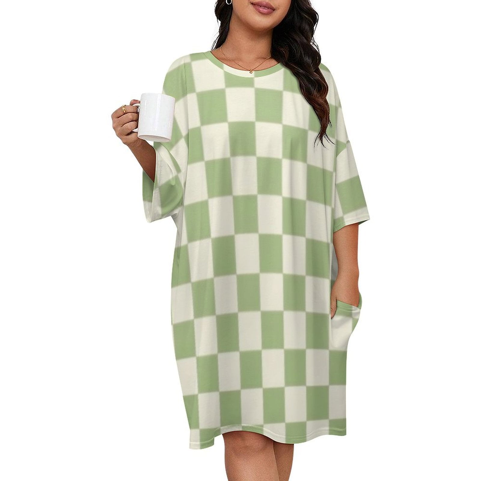 Sage Green Checkerboard Pattern Background Sleepshirts For Sleeping ...