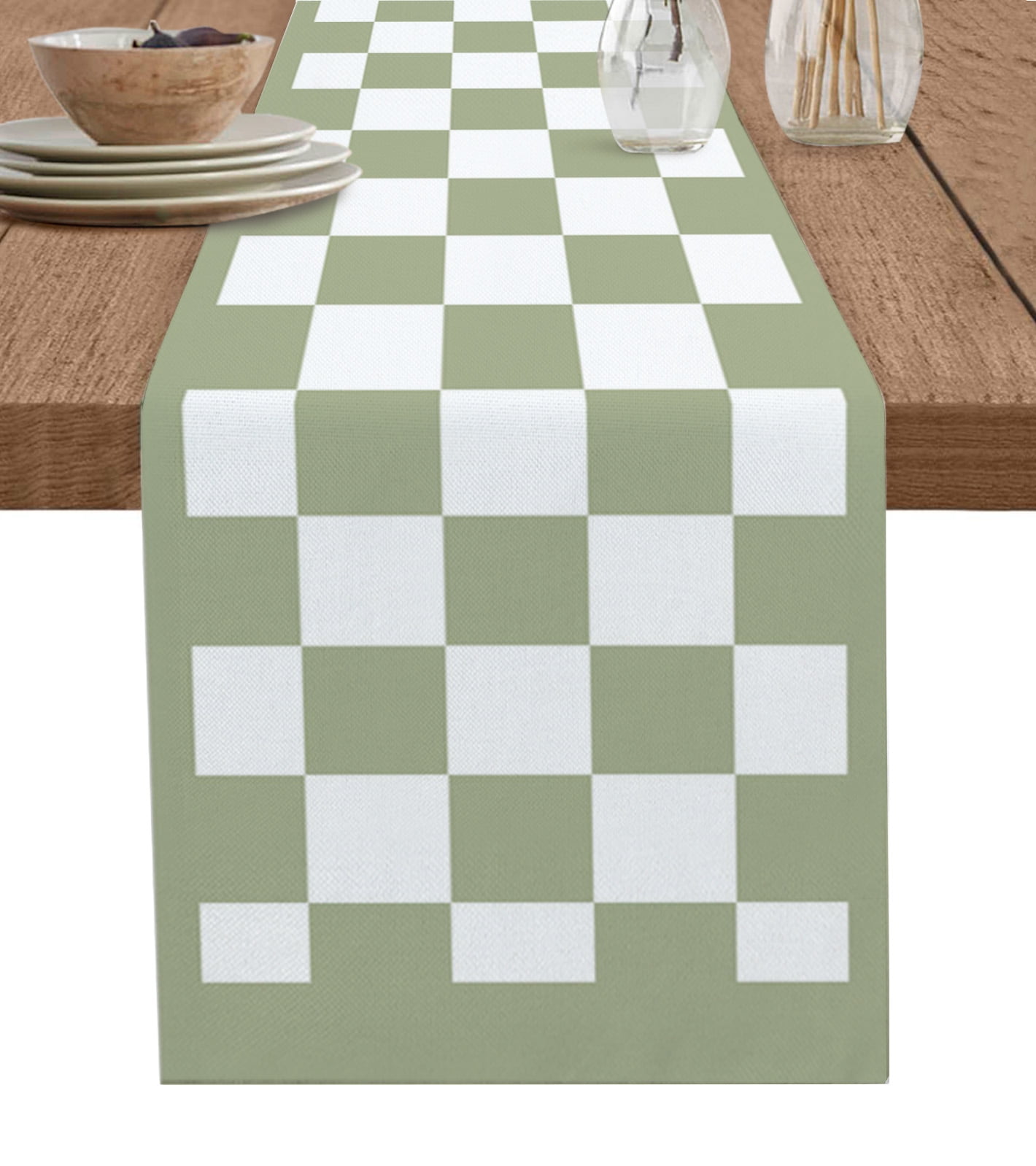 Sage Green Checkerboard Table Runner ration Home r Dinner Table ration ...