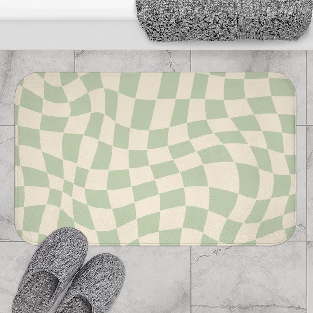 Sage Green Checkered Bath Mat Bathroom Decor Boho Bath Mat Retro 70S ...