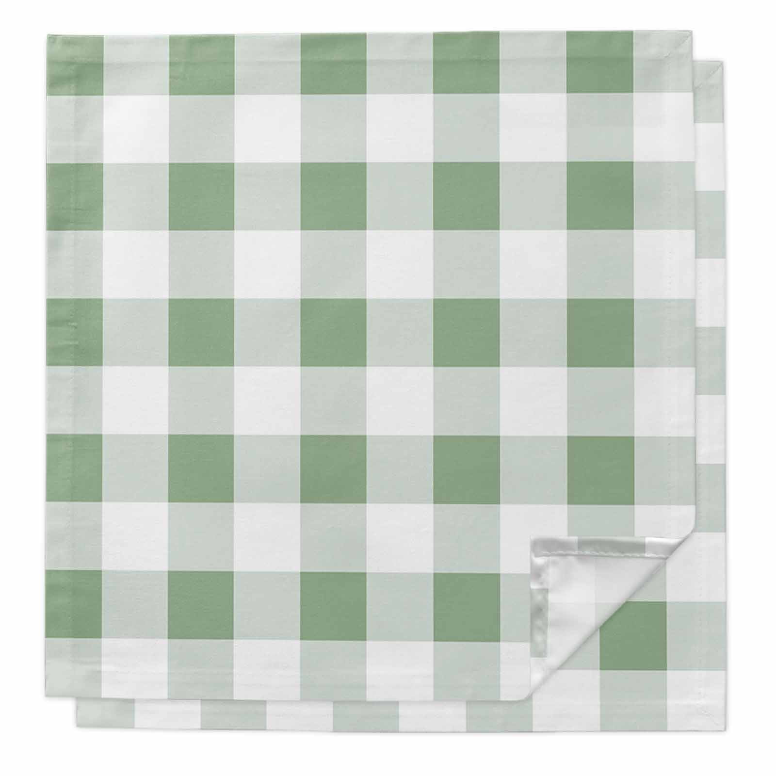 Sage Green Checkered Cloth Napkins Washable Set of 2, Green White ...