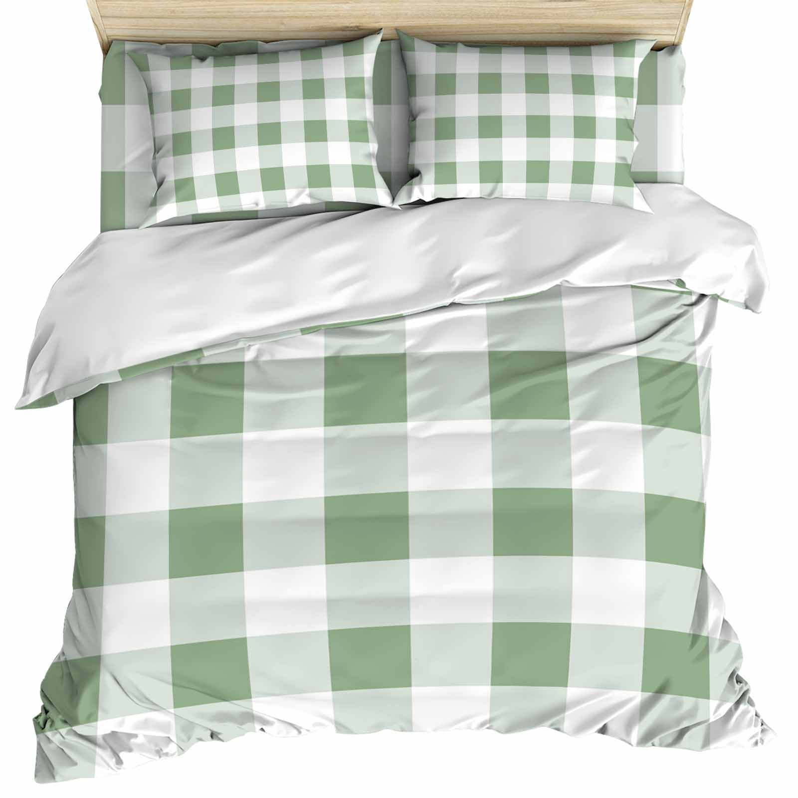Sage Green Checkered Duvet Cover Set, Green White Buffalo Plaid Soft ...
