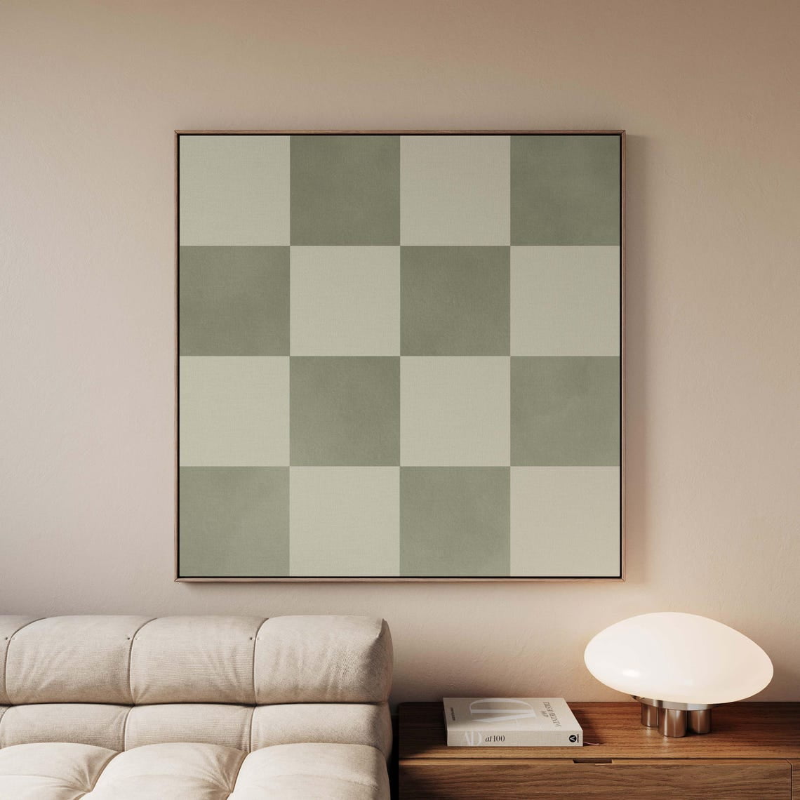 Sage Green Checkered Framed Wall Art, Square Spring Print, Extra Large ...