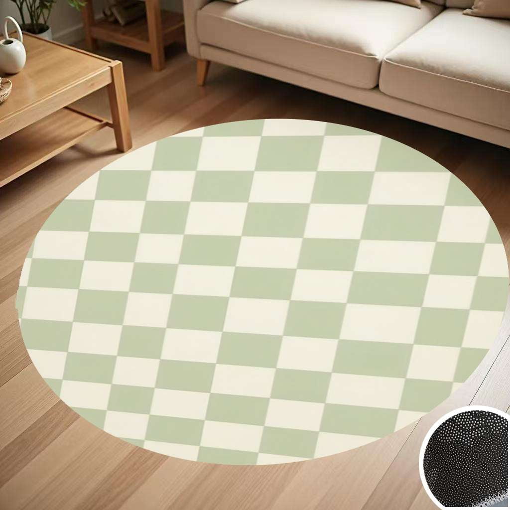 Sage Green Checkered Pattern Background Round Carpet Living Room ...